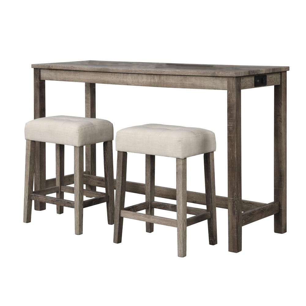 Best Master Furniture Yosef 3 Piece Rectangular Wood Bar Set in Oak ...