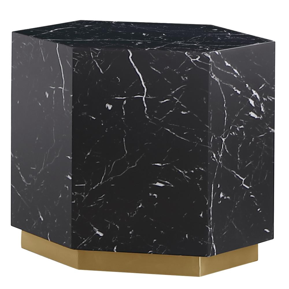 Best Master Furniture Zhuri Hexagon Faux Marble End Table in Black/Gold ...