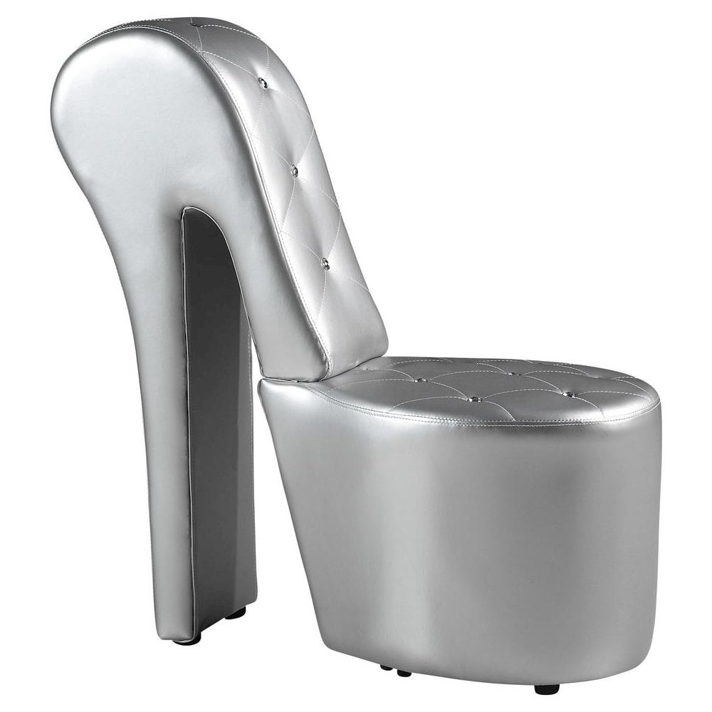 Best Master High Heel Faux Leather Crystal Studs Shoe Chair in Silver ...
