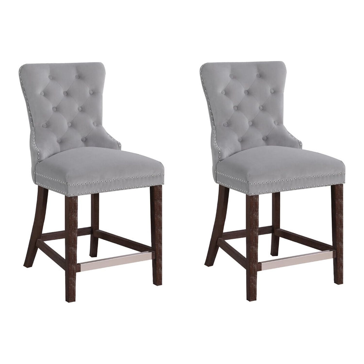 Best Master Julia Velvet Upholstered Bar Stool in Light Gray (Set of 2 ...