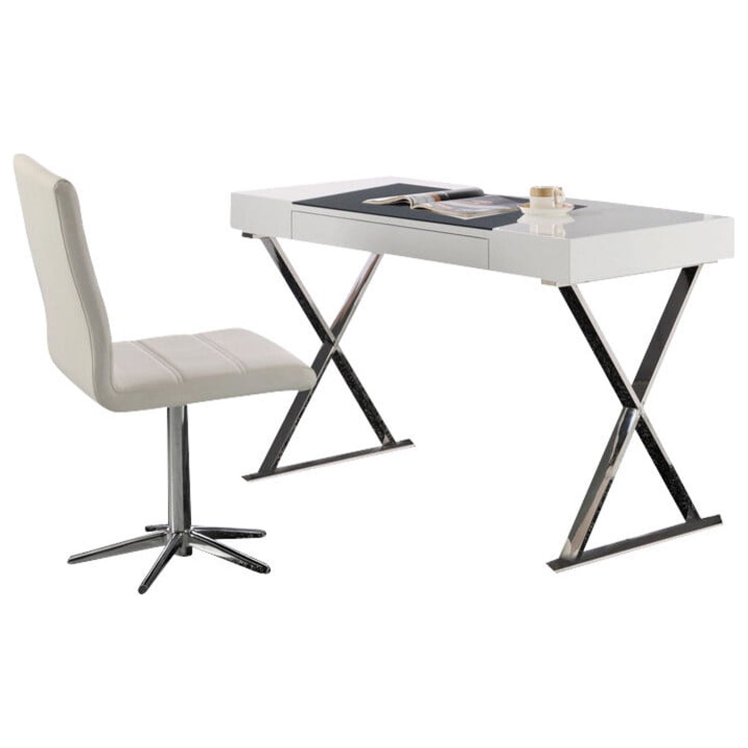 Best Master Modern White High Gloss Computer Desk with Stainless Steel ...