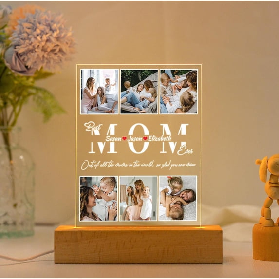 Best Mom Ever Photo Custom Night Light Acrylic Plaque Wooden Base ...