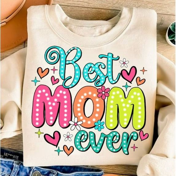 Best Mom Ever Retro Boho Doodle Bright Dots Floral Mama Mom Flowers ...