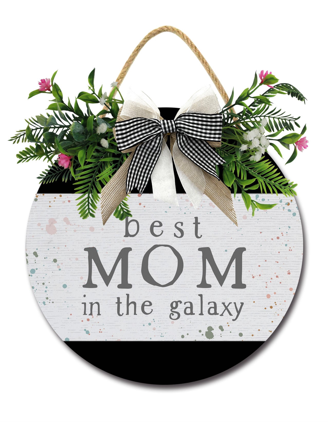 Best Mom In The Galaxy Front Door Sign Funny Wreaths Hanging Wooden ...