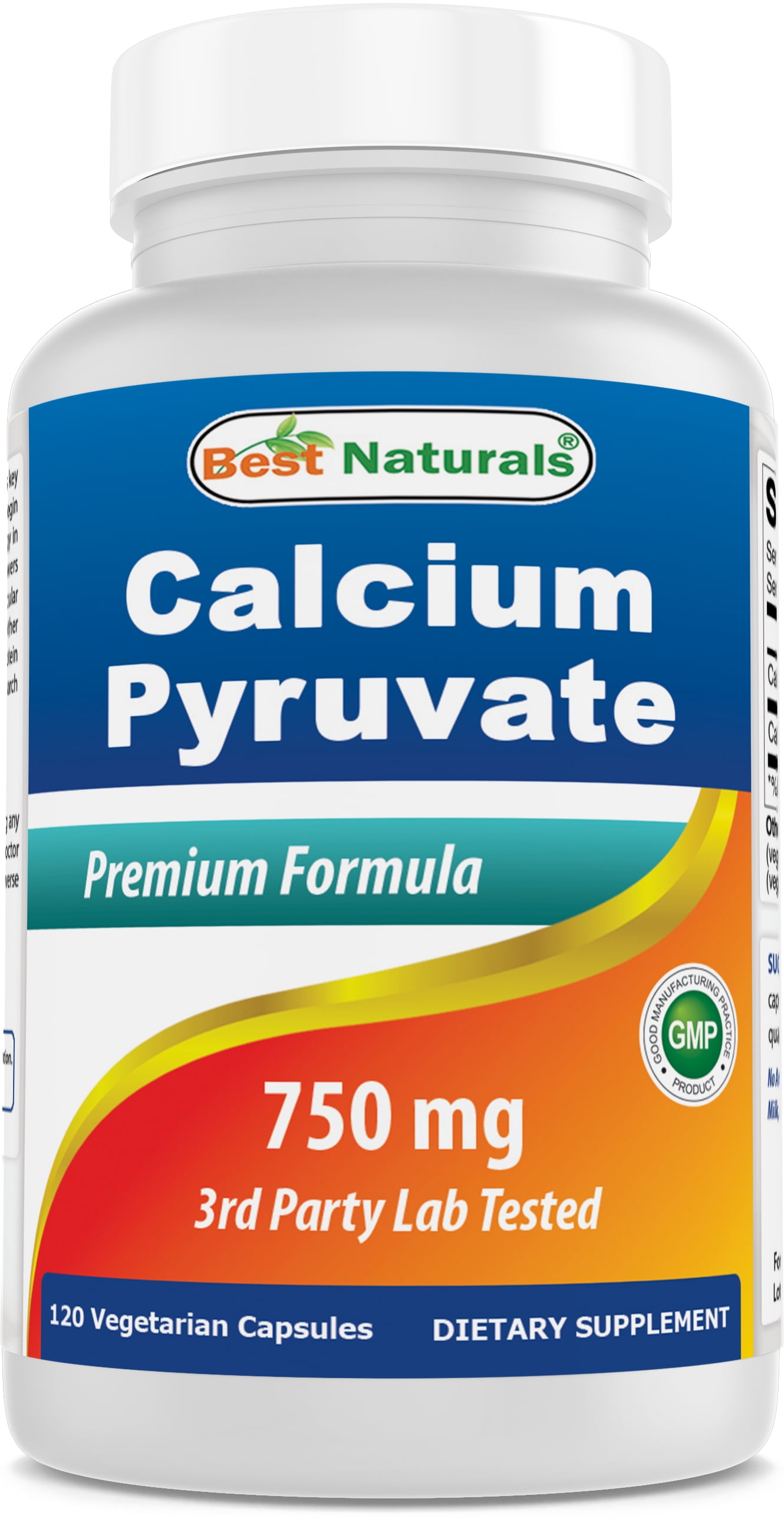 Best Naturals Calcium Pyruvate 750 mg 120 Vegan Supplements Capsules ...
