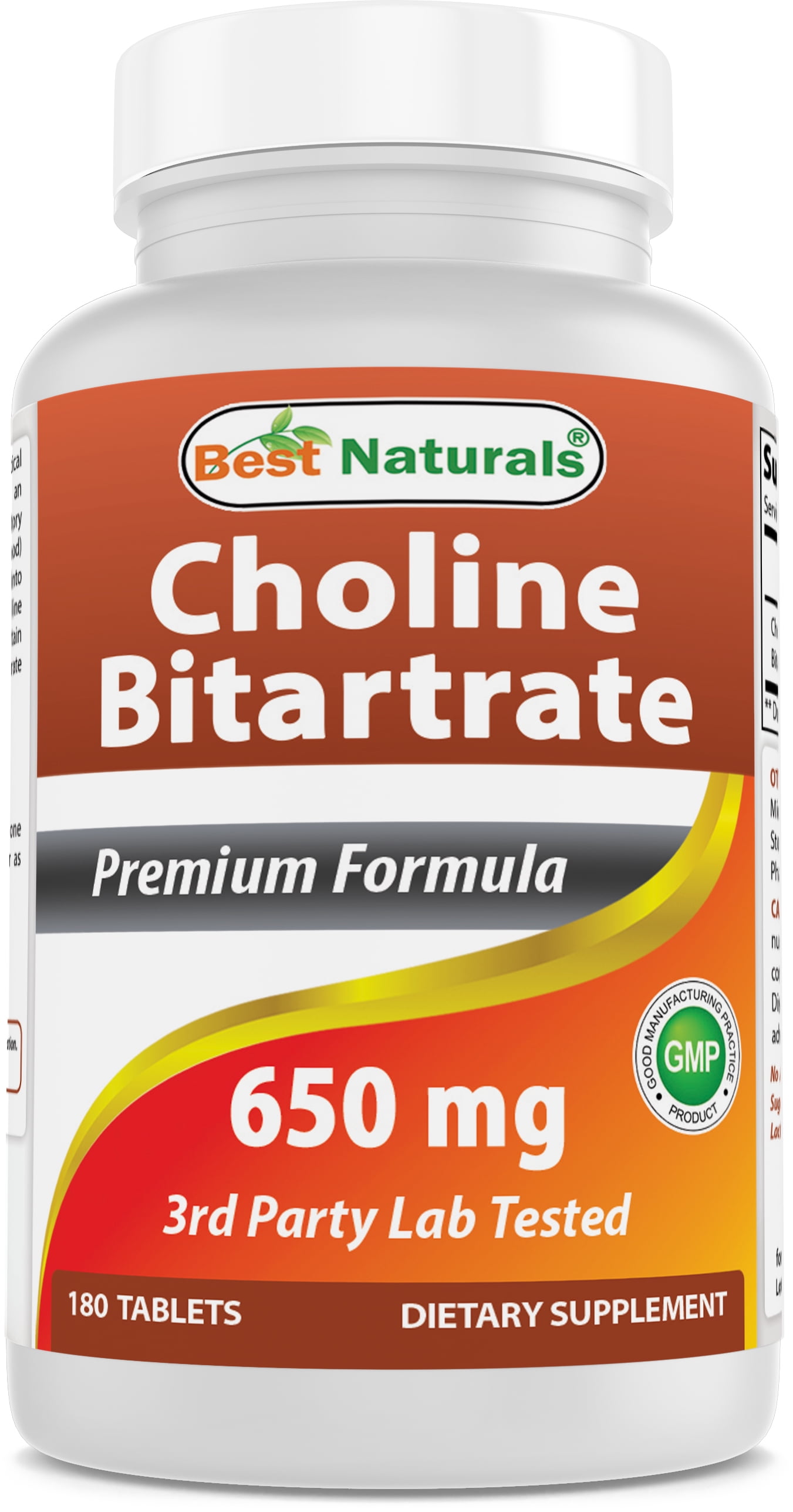 Best Naturals Choline Supplement, 650 mg, Gluten-Free, 180 Vitamin ...