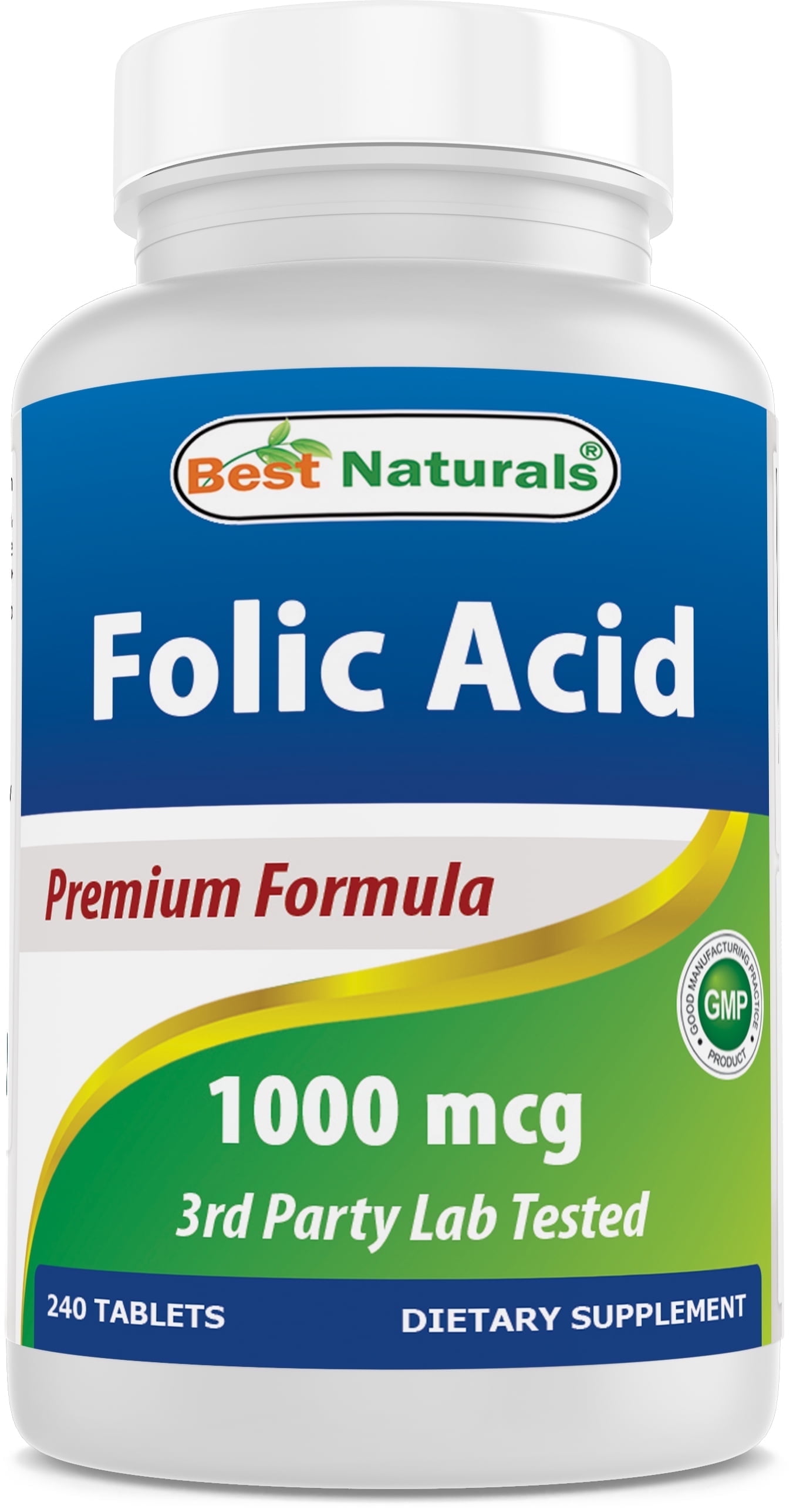 Best Naturals Pure Health Folic Acid (Vitamin B9) Supplement Tabs, 1000 ...