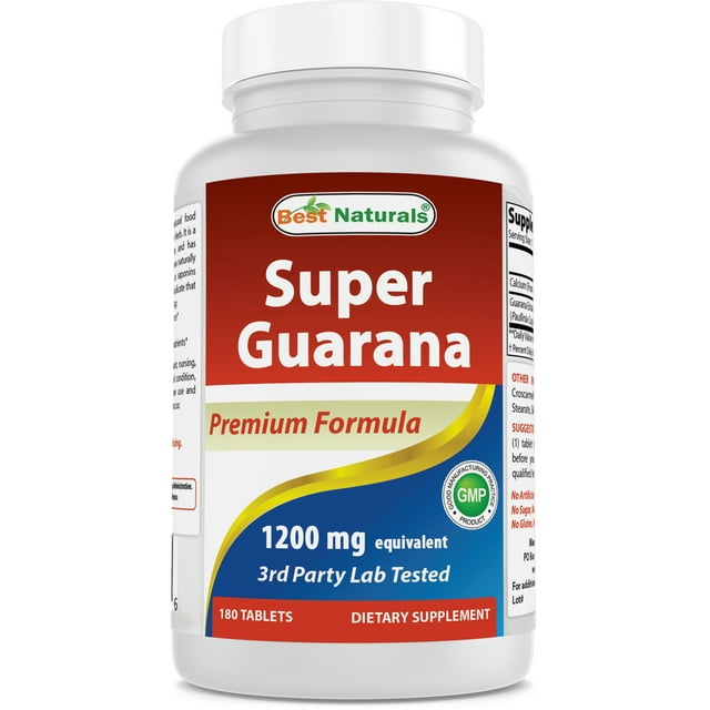 Best Naturals Healthy Guarana Supplement 1200 mg 180 Tablets for Energy ...