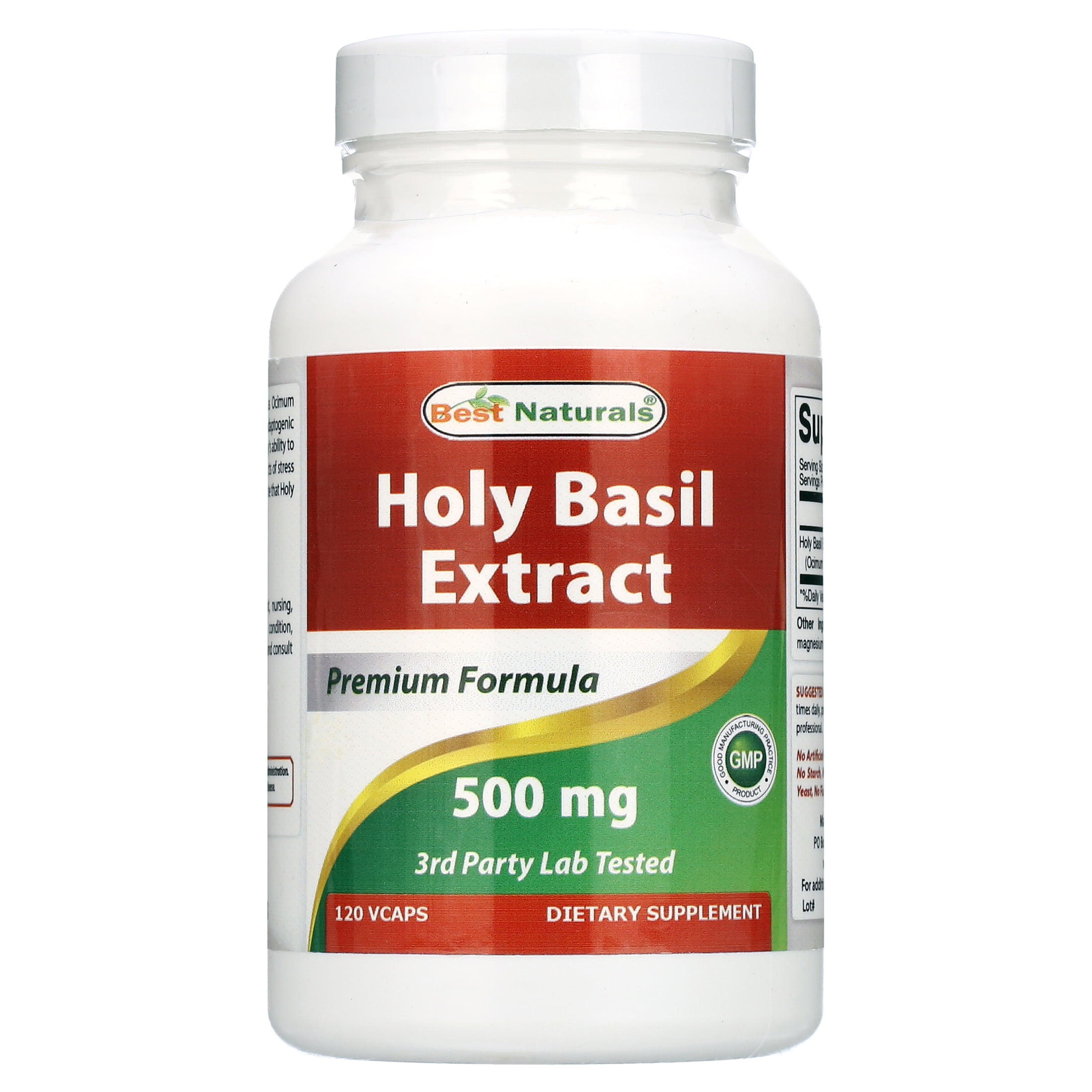 Best Naturals Holy Basil Extract 500 mg 120 VCaps Supports Stress and ...