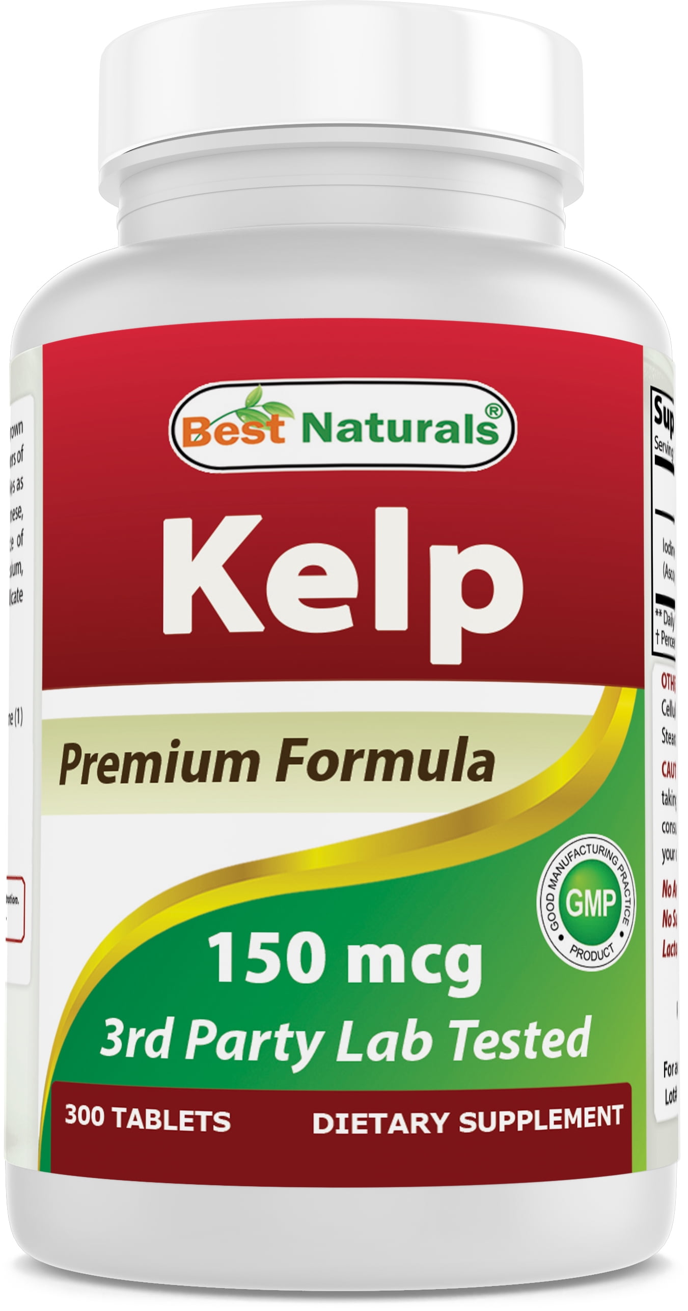 Best Naturals Sea Kelp Thyroid Supplement, 150mcg, 300 Tablets ...