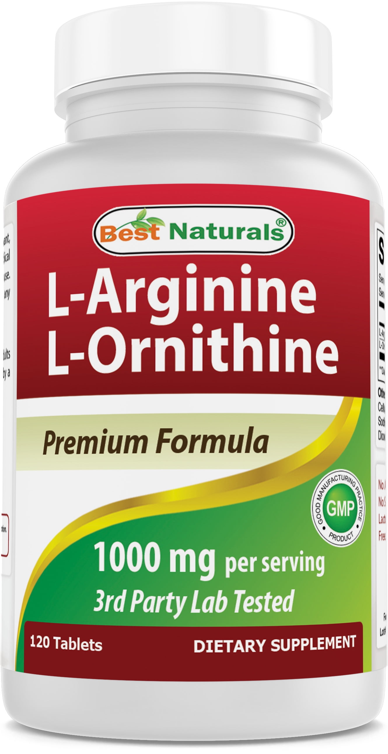 Best Naturals L-Arginine L-Ornithine - 1000 mg per Serving - 120 ...