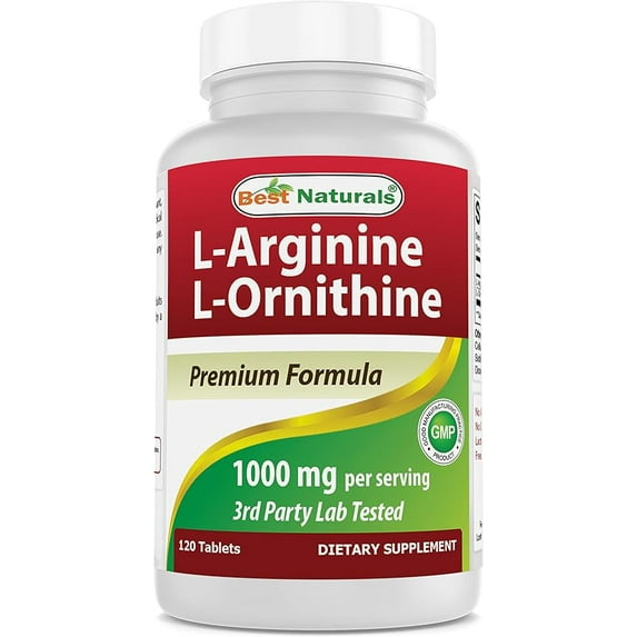 Best Naturals L-Arginine L-Ornithine Supplement 1000 mg per Serving 120 ...