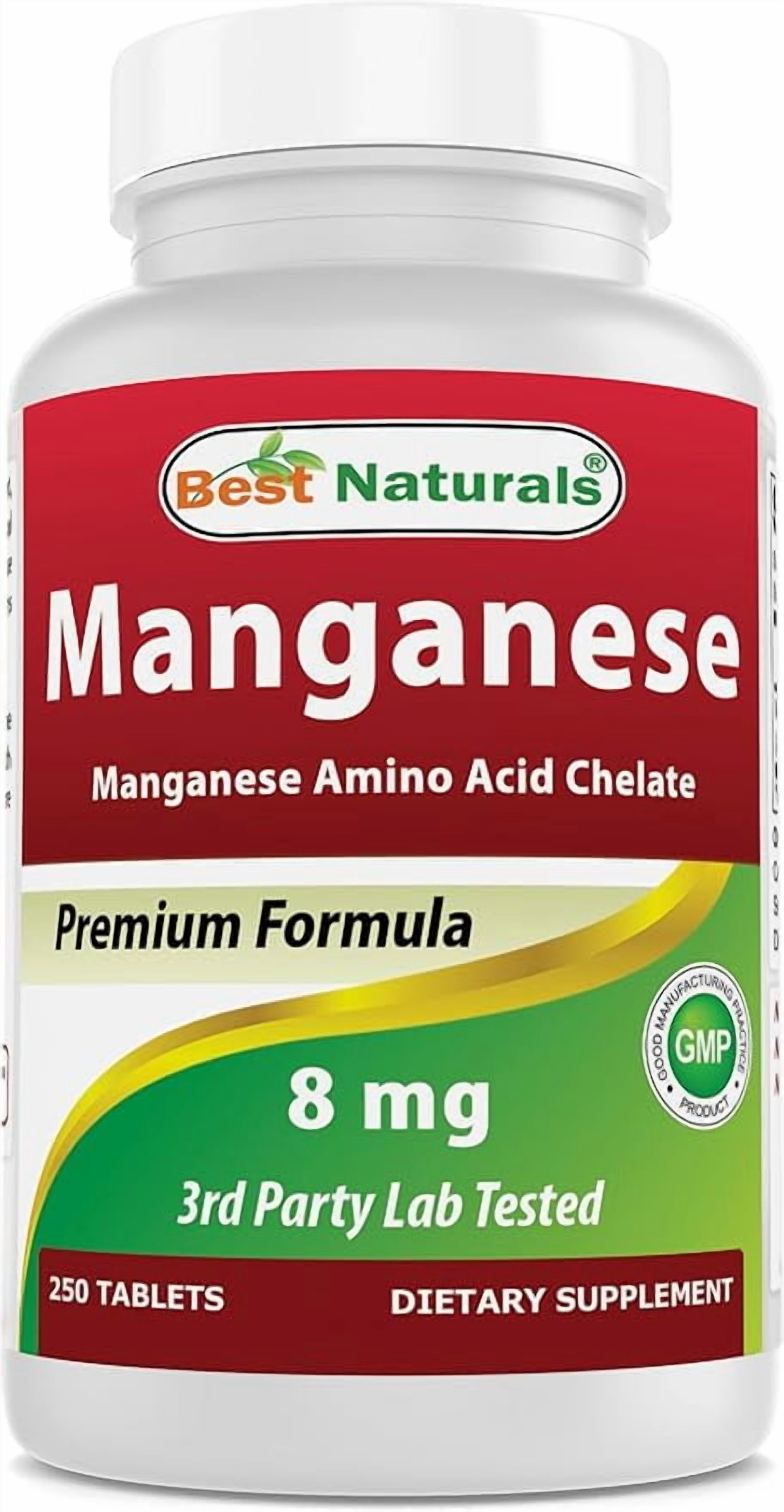 Best Naturals Manganese Amino Acid Chelate, 8 mg per Tablet, 250 ...