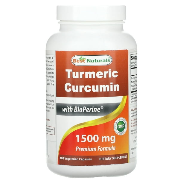 Best Naturals Turmeric Curcumin 1500mg/Serving with Bioperine - 180 ...