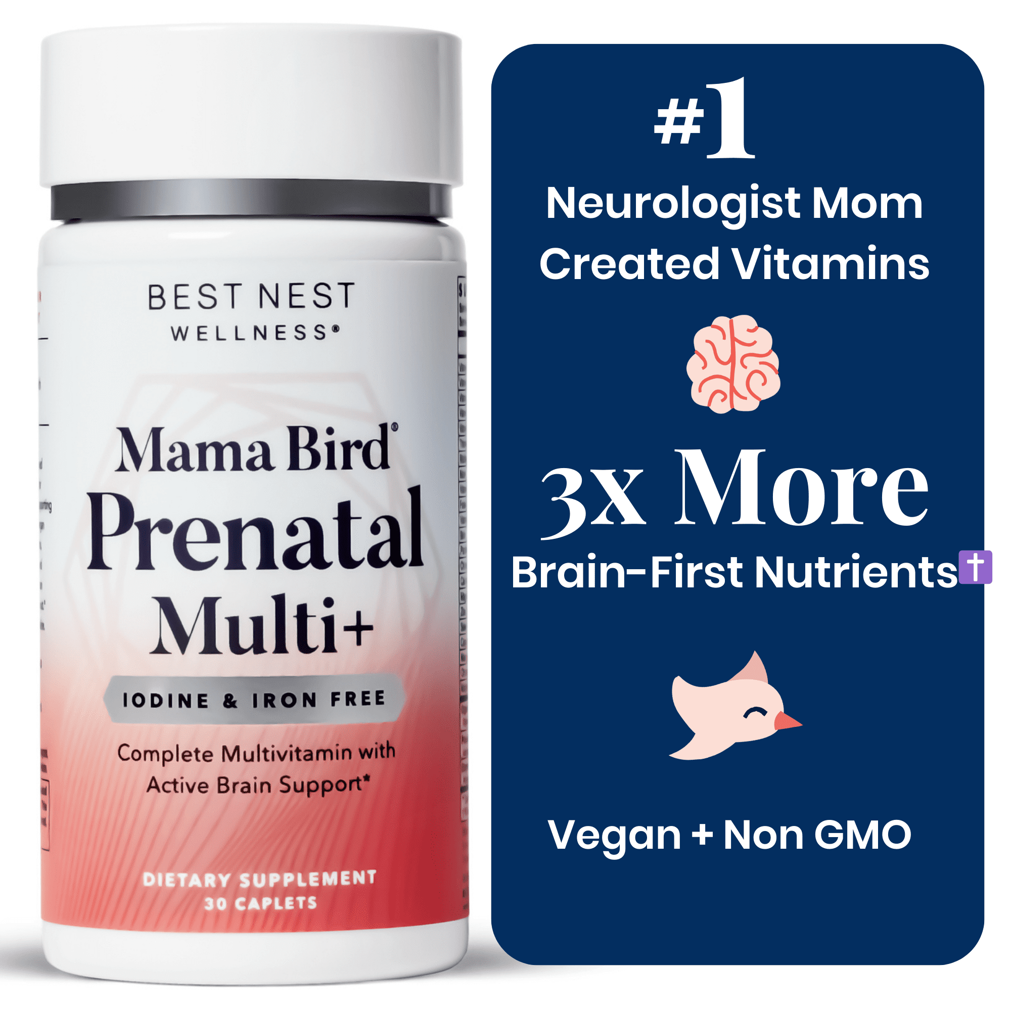 Best Nest Wellness Mama Bird Prenatal Vitamin Soy Non-GMO, Iron Free ...