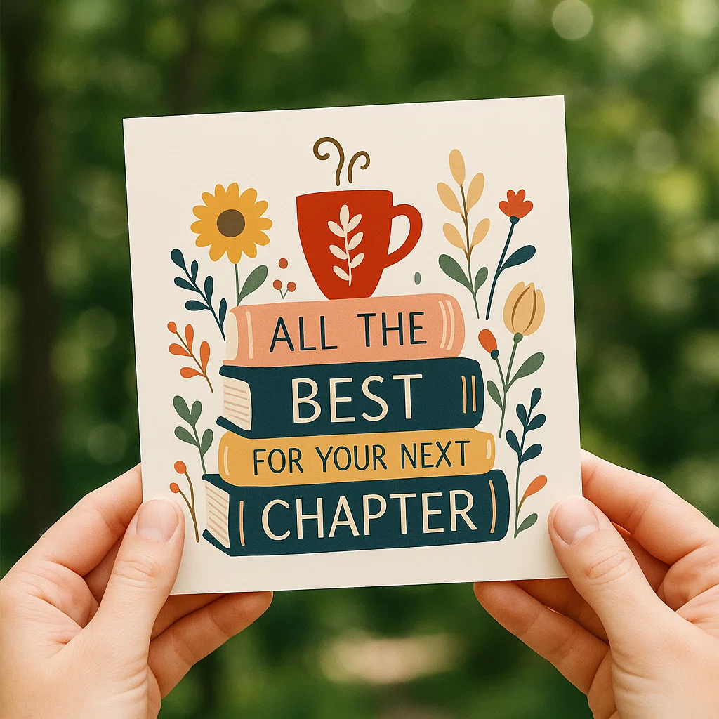 All the Best for Your Next Chapter Greeting Card – Colorful Illustrated ...