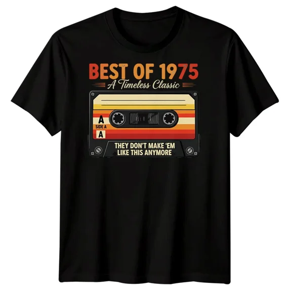 Best Of 1975 Cassette 50th Birthday Retro Tape Music Novelty Unisex T ...