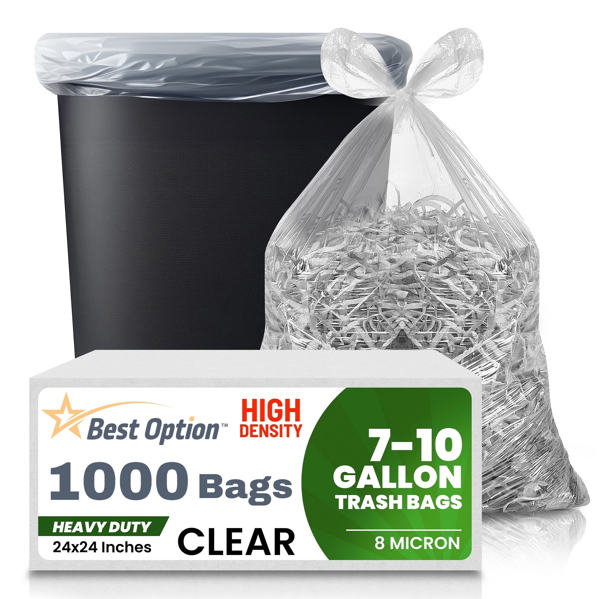 Best Option 8-10 Gallon Medium Trash Bags, Clear, 1000 Count Box ...