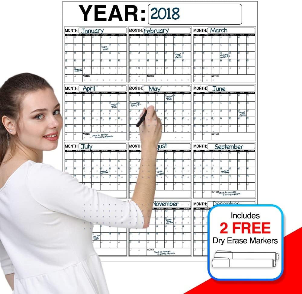 Best Oversized 12 Month Dry Erase Wall Calendar Planner and Organizer 3 ...