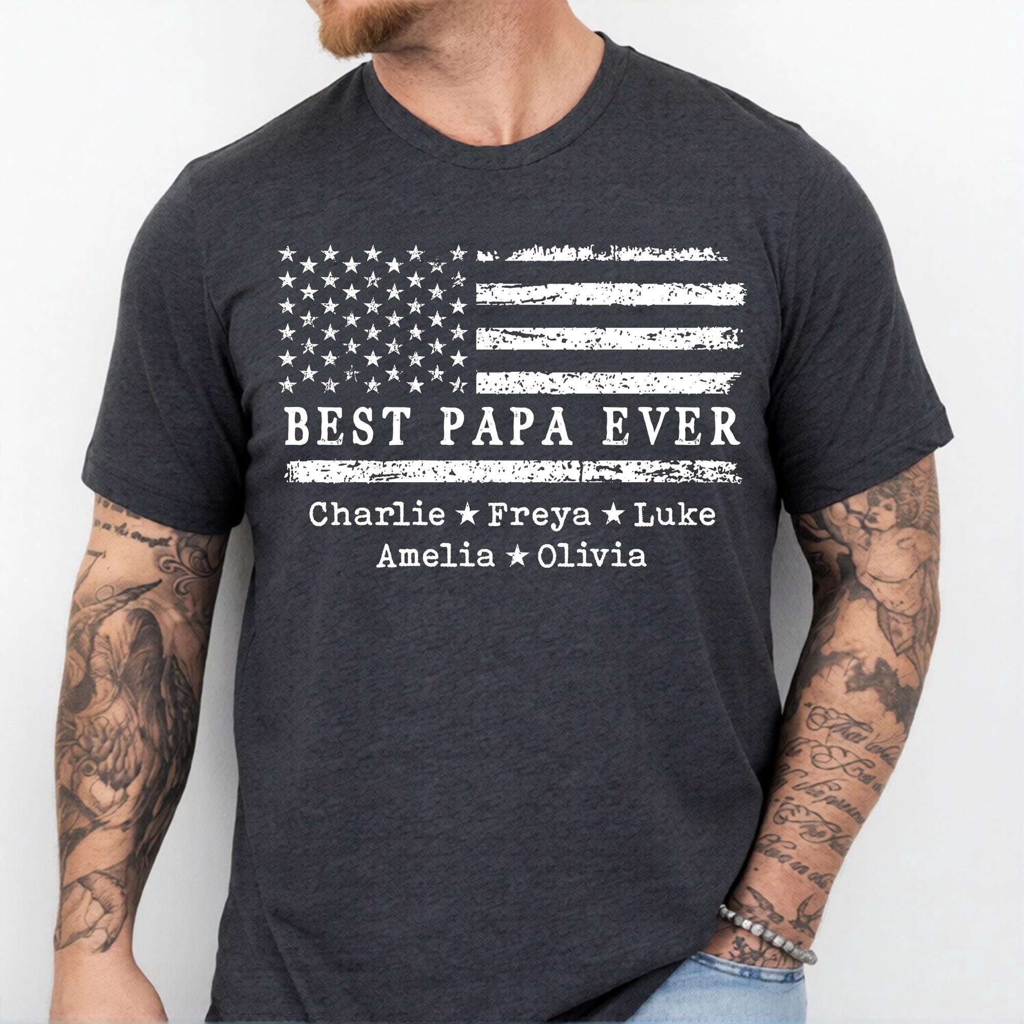 Best Papa Ever Shirt, Personalizeds Names Tee, Patriotic Flag Papa Gift ...