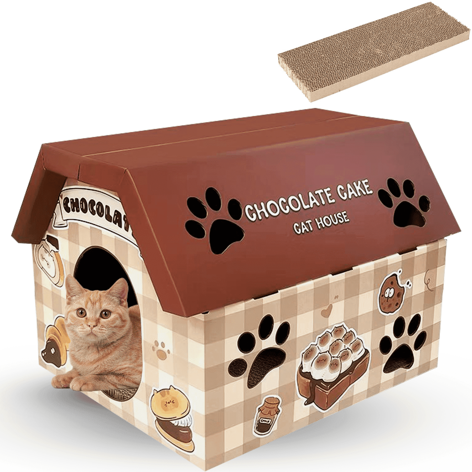 Best Pet Life Cardboard Cat House with Scratcher, Cat Bed for Indoor ...