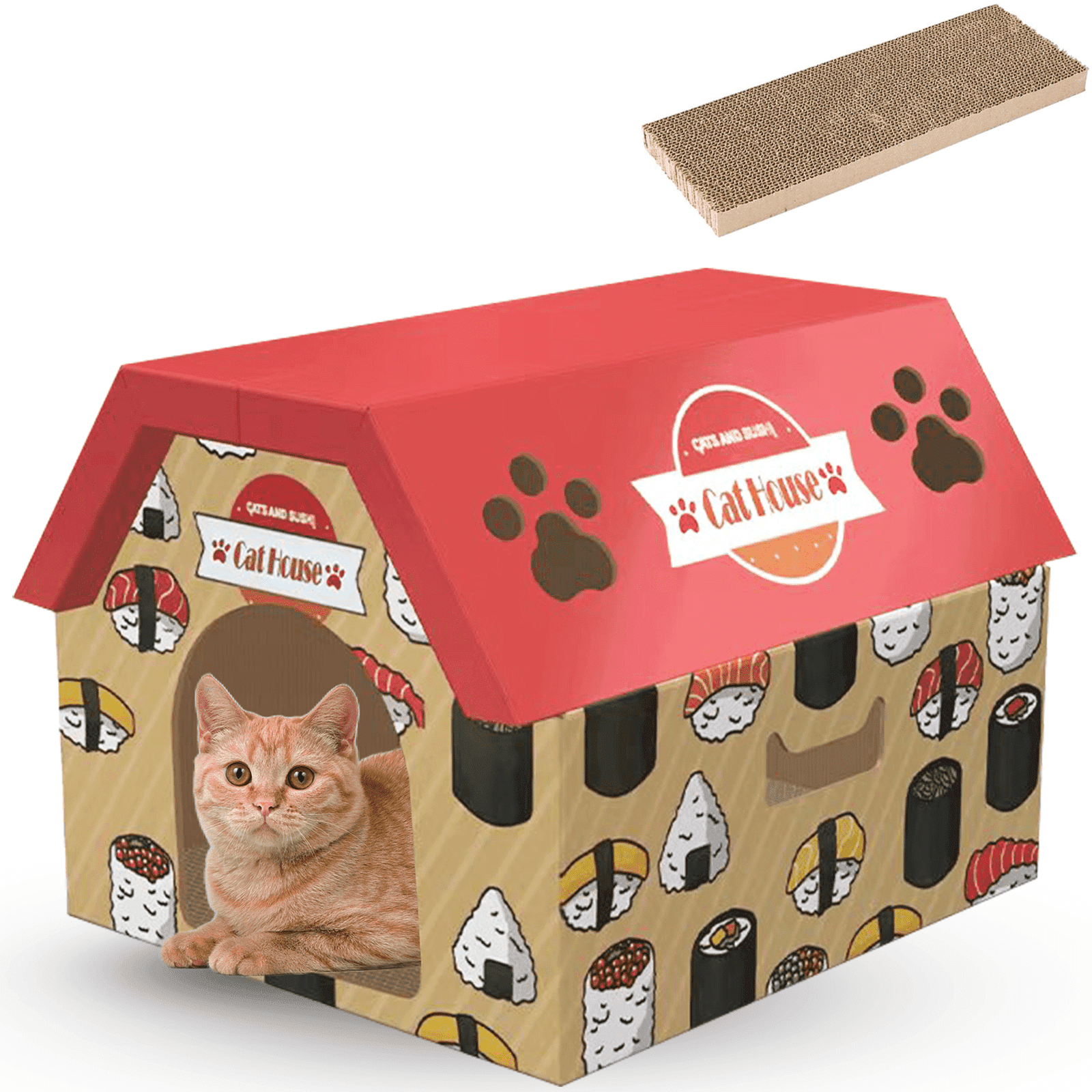 Best Pet Life Cardboard Cat House with Scratcher, Cat Bed for Indoor ...