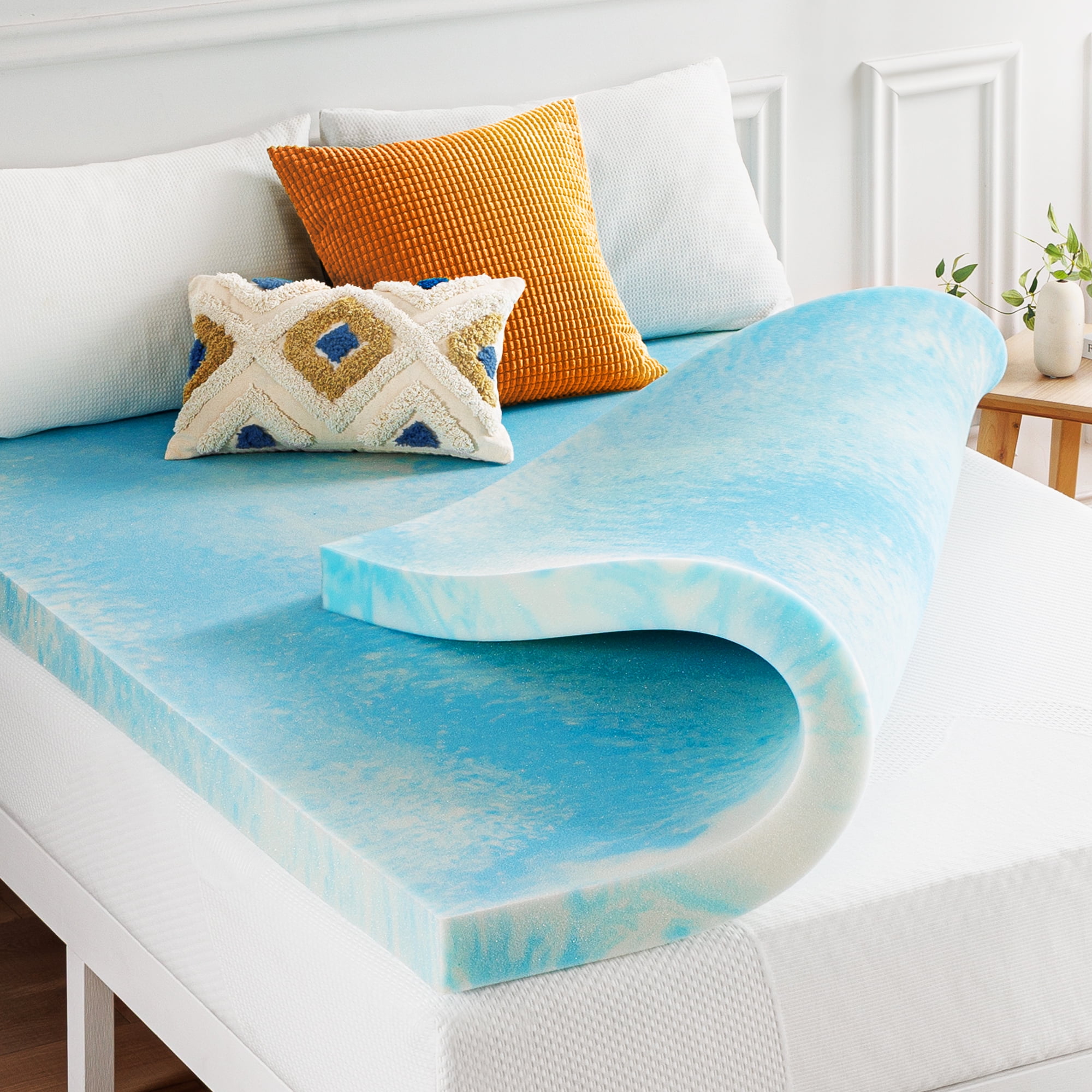 Mellow Home 3-inch Mattress Pad Topper, Swirl Gel AeroBreeze Cooling ...