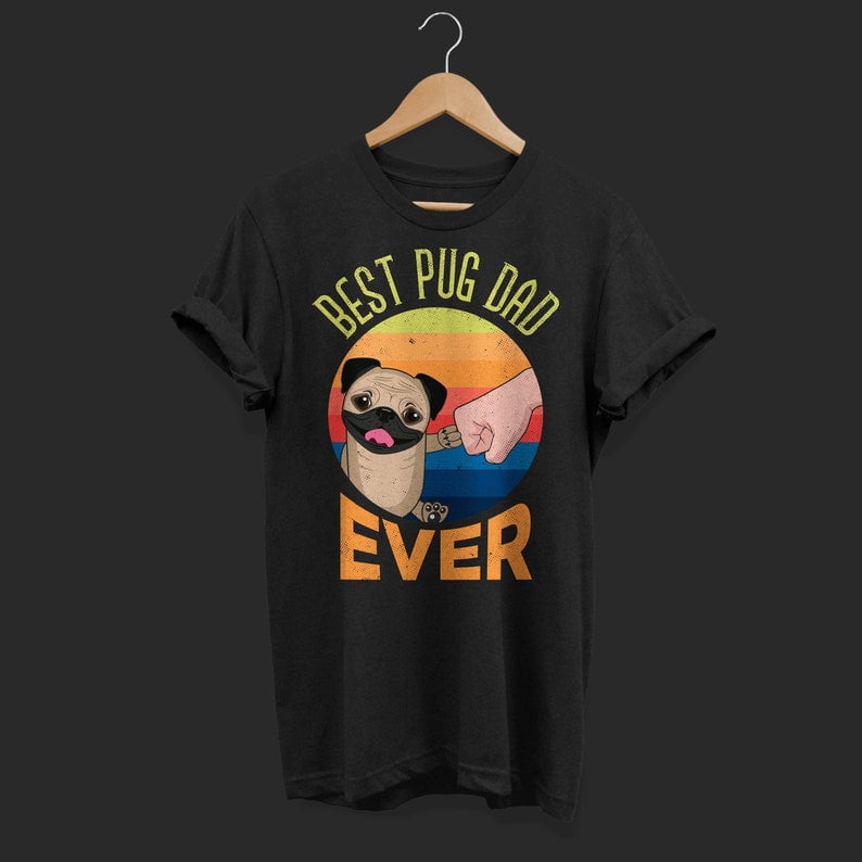 Best Pug Dad Ever Vintage retro Father's Day Gift T-Shirt, pugs Pet ...