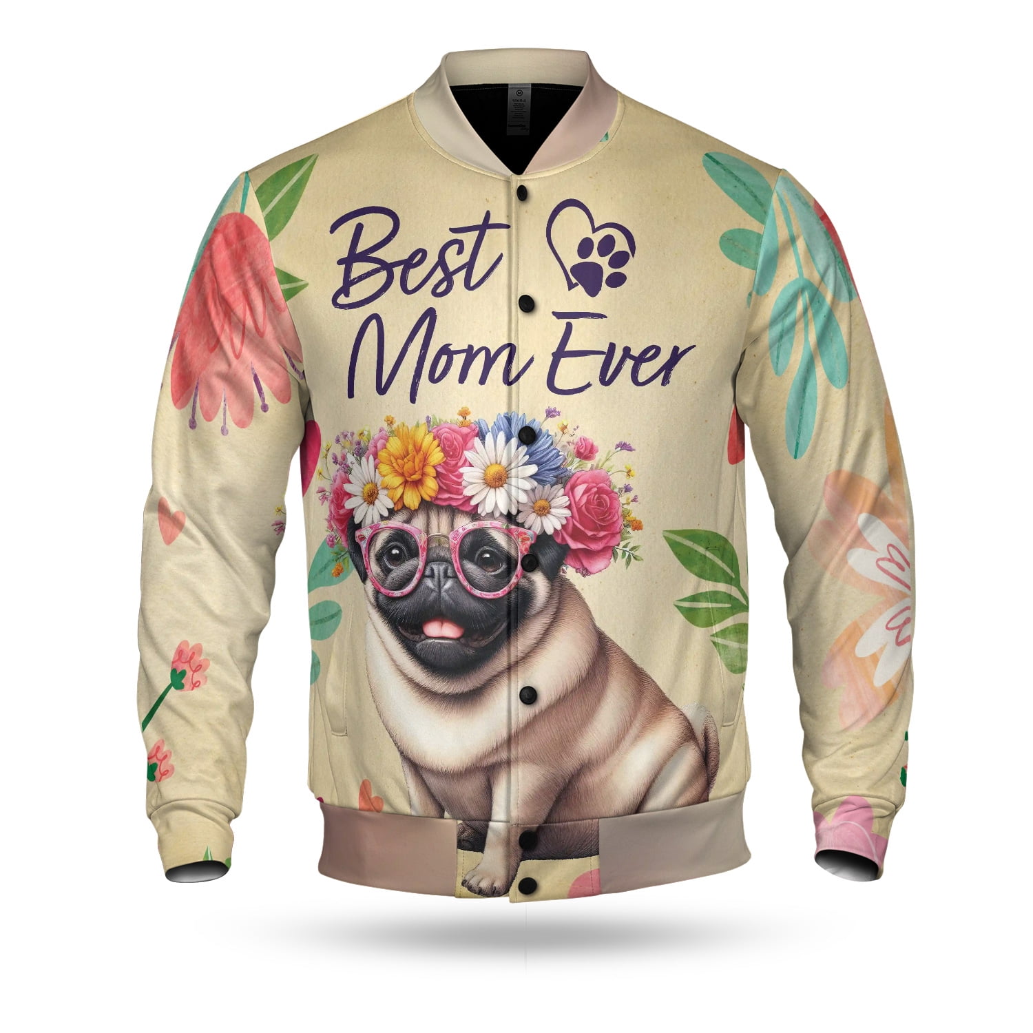 Best Pug Mom Ever Happy Mother's Day All Over Print 3D Baseball Jacket ...