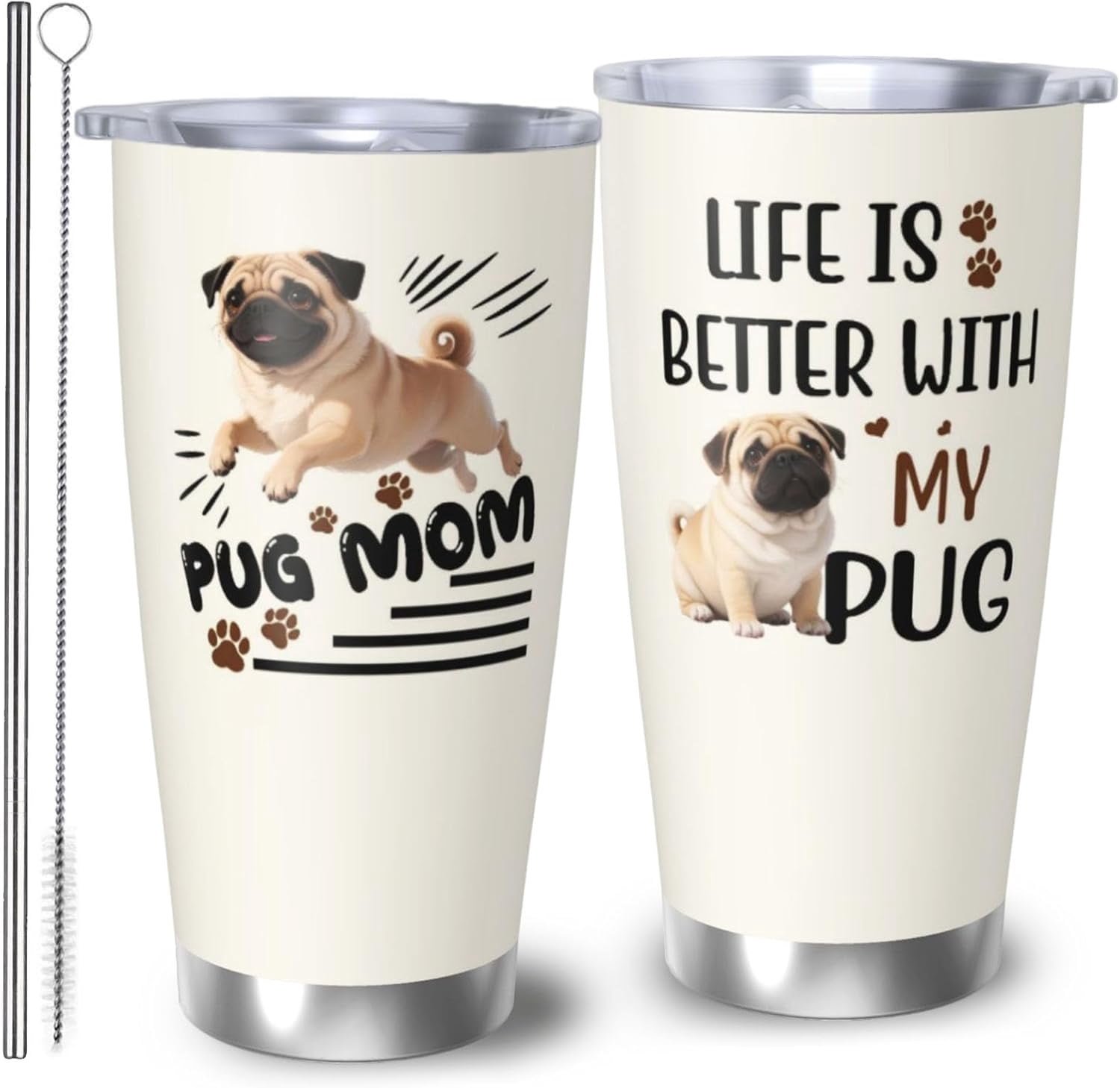 Best Pug Mom Gifts for Women, 20 Oz Pugs Lover Travel Tumbler Mugs with ...