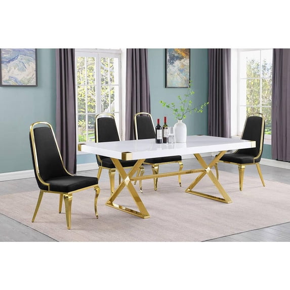 Best Quality Furniture 5PC Wood Dining Set (Dining Table + 4 Black ...