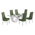 Best Quality Furniture 78" x 42" Clear Glass Dining Set w Boucle Fabric ...
