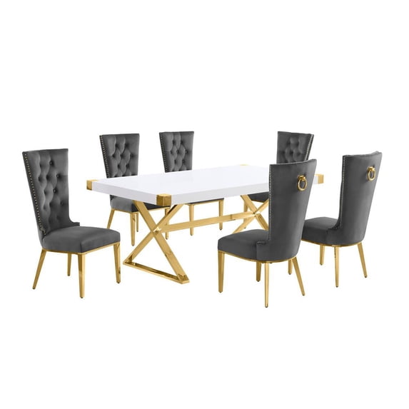 Best Quality Furniture 7PC Wood Dining Set (Dining Table + 6 Dark Gray ...