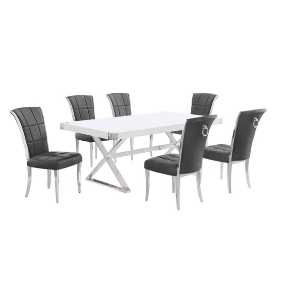 Best Quality Furniture 7PC Wood Dining Set (Dining Table + 6 Dark Gray ...