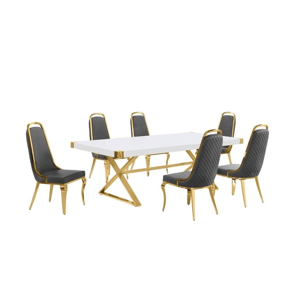 Best Quality Furniture 7PC Wood Dining Set (Dining Table + 6 Dark Gray ...