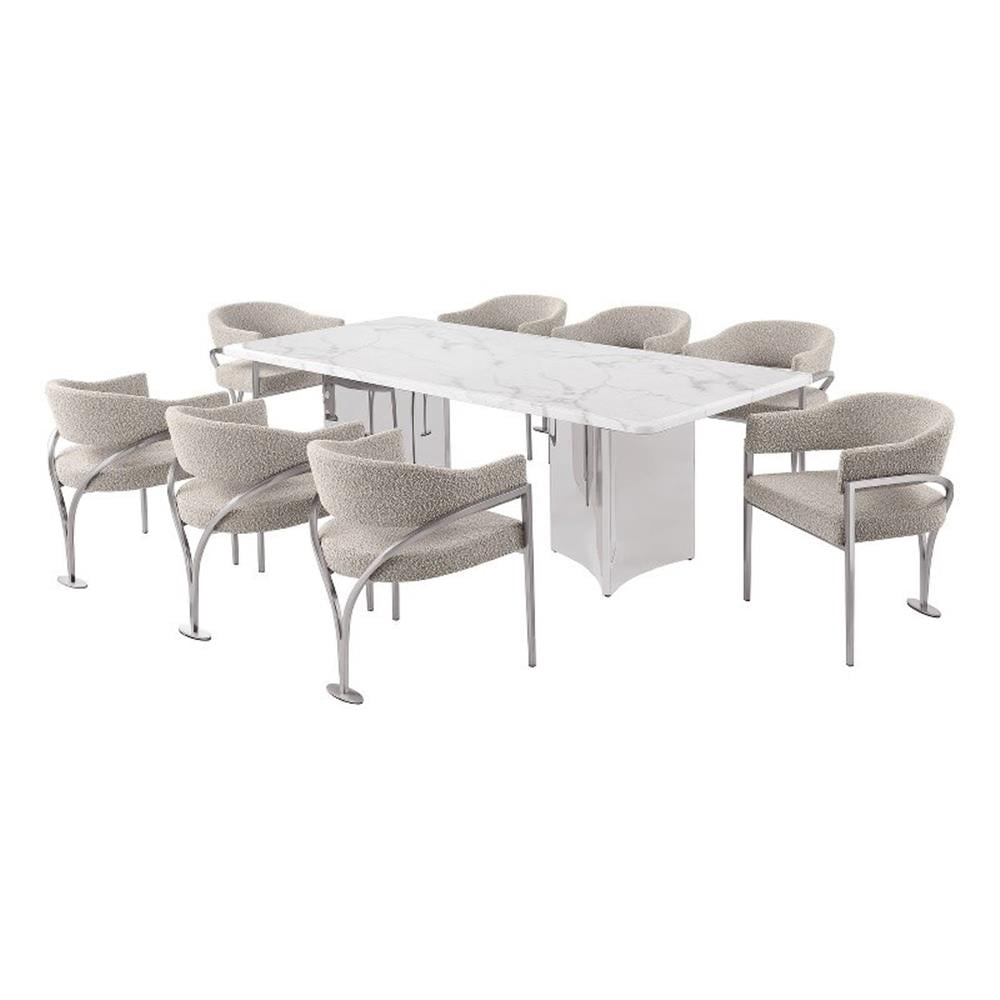 Best Quality Furniture 9 Piece White Marble Dining Set with Stainless ...
