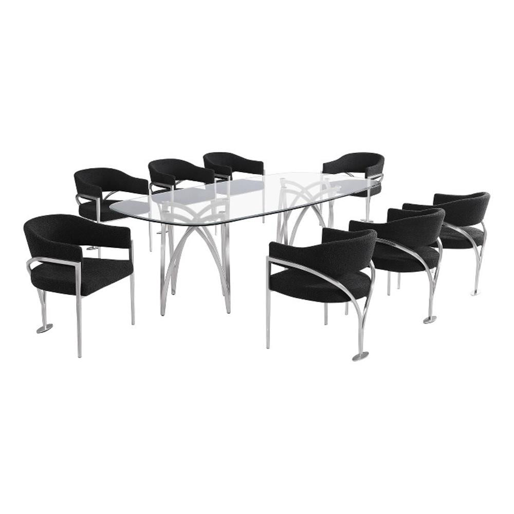 Best Quality Furniture 94" x 46" Rounded Rectangular Clear Glass Dining ...