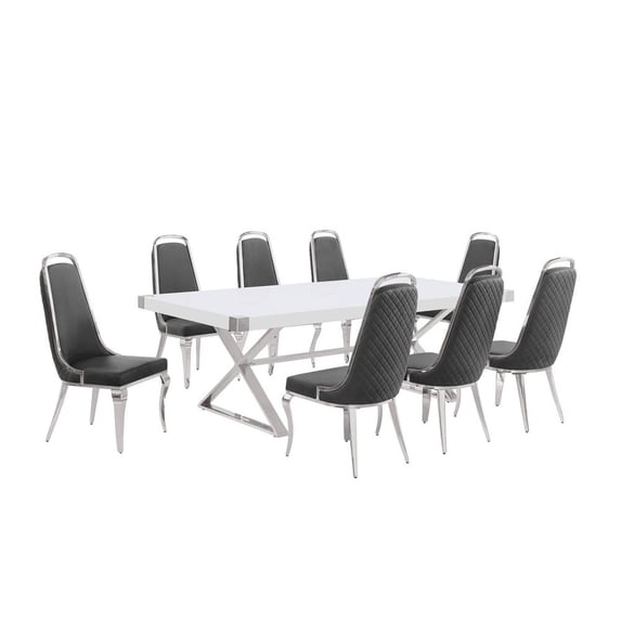 Best Quality Furniture 9PC Wood Dining Set (Dining Table + 8 Dark Gray ...