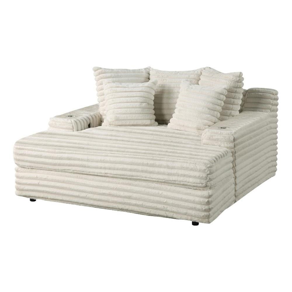 Best Quality Furniture Big Chaise with Fluffy Striped Smoke Gray Fabric ...
