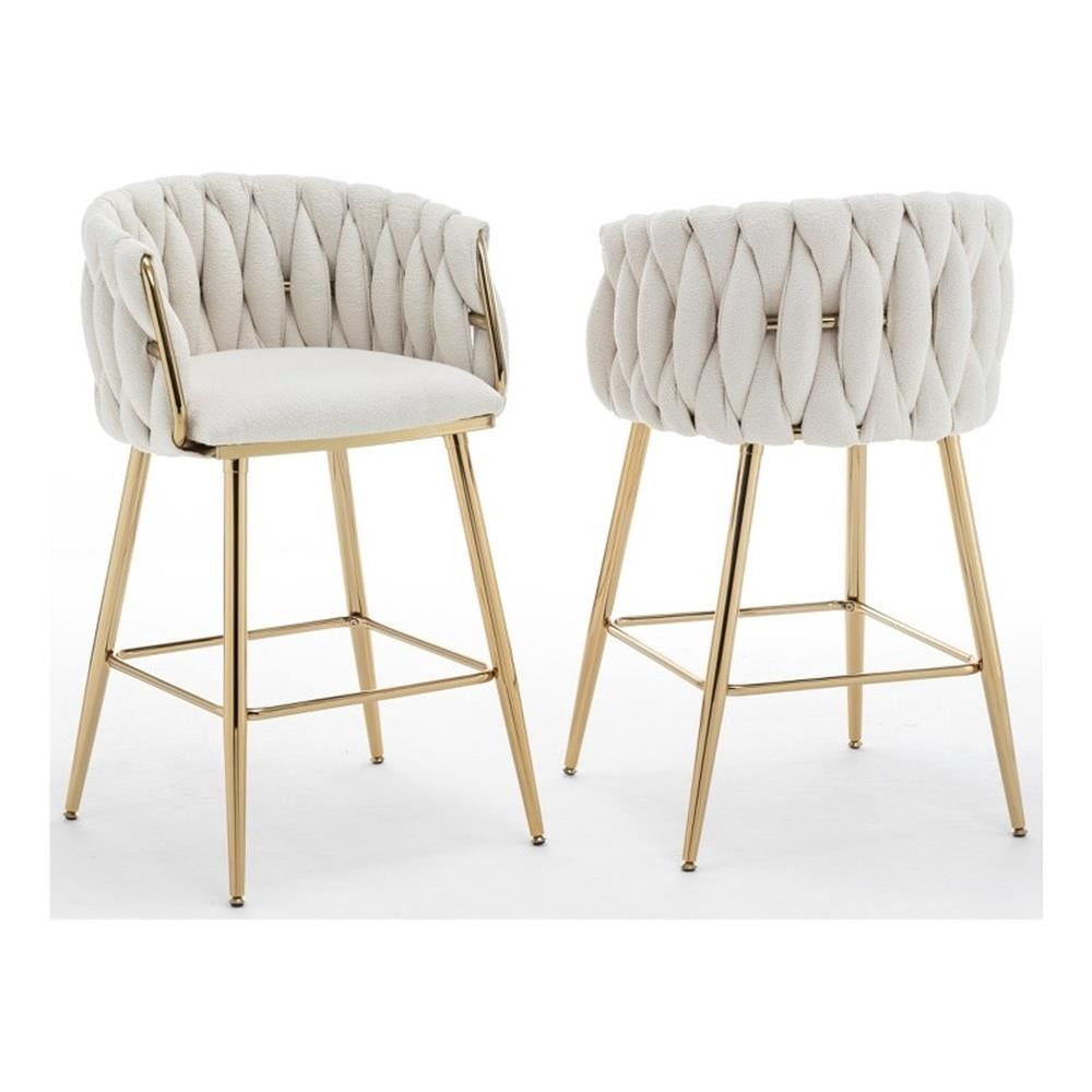 Best Quality Furniture Braided Counter Chairs in Cream Teddy Boucle ...