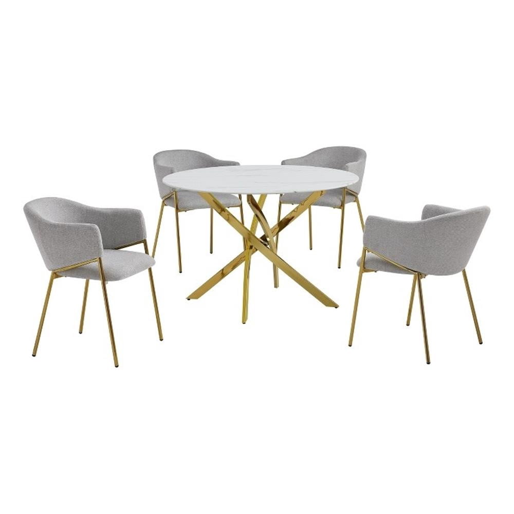 Best Quality Furniture Circle White Faux Marble Glass Dining Set w ...