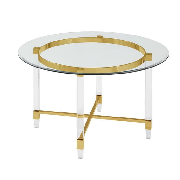 Best Quality Furniture Classic Round Style Gold Tempered Glass Dining ...
