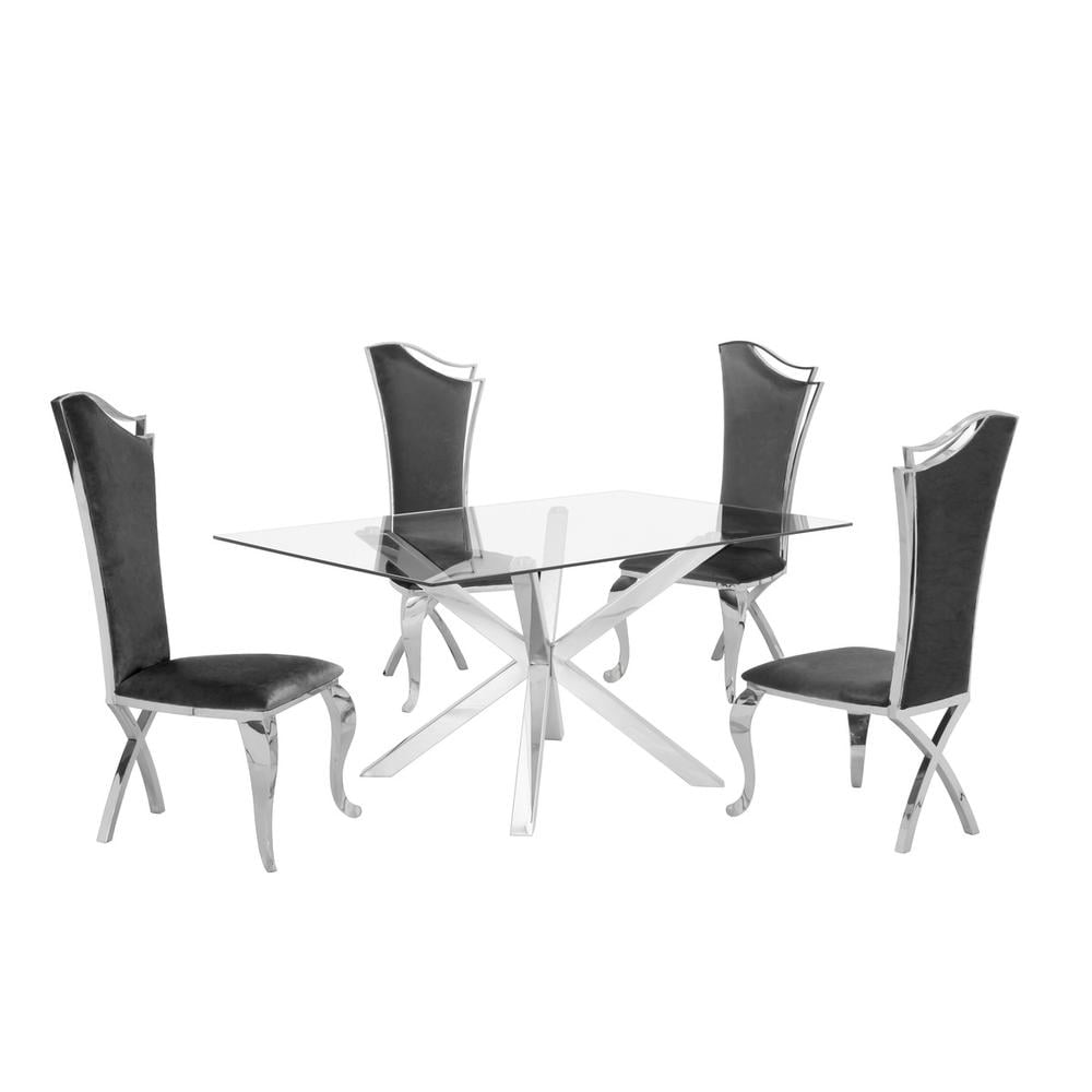 Rectangular 63" x 39" 5 Piece Dinette Set with Silver Stainless Steel ...