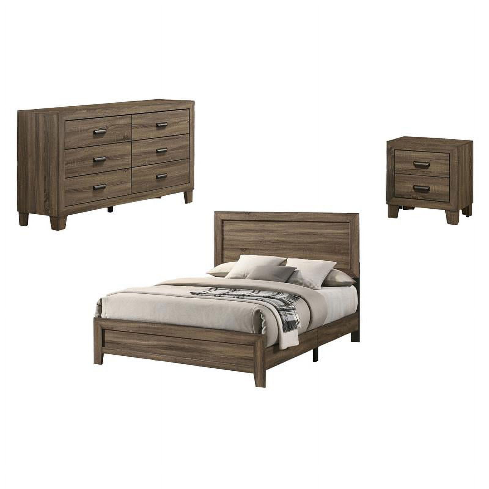 Dark Walnut Wood 3pc Bedroom Set with Bed + Dresser + Nightstand ...