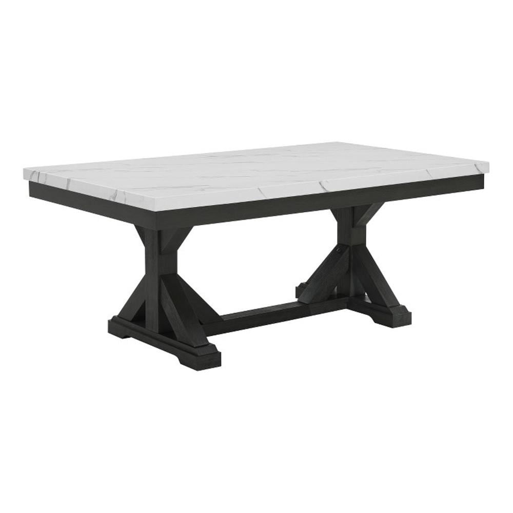 Best Quality Furniture Faux White Marble Dining Table with Dark Rustic ...