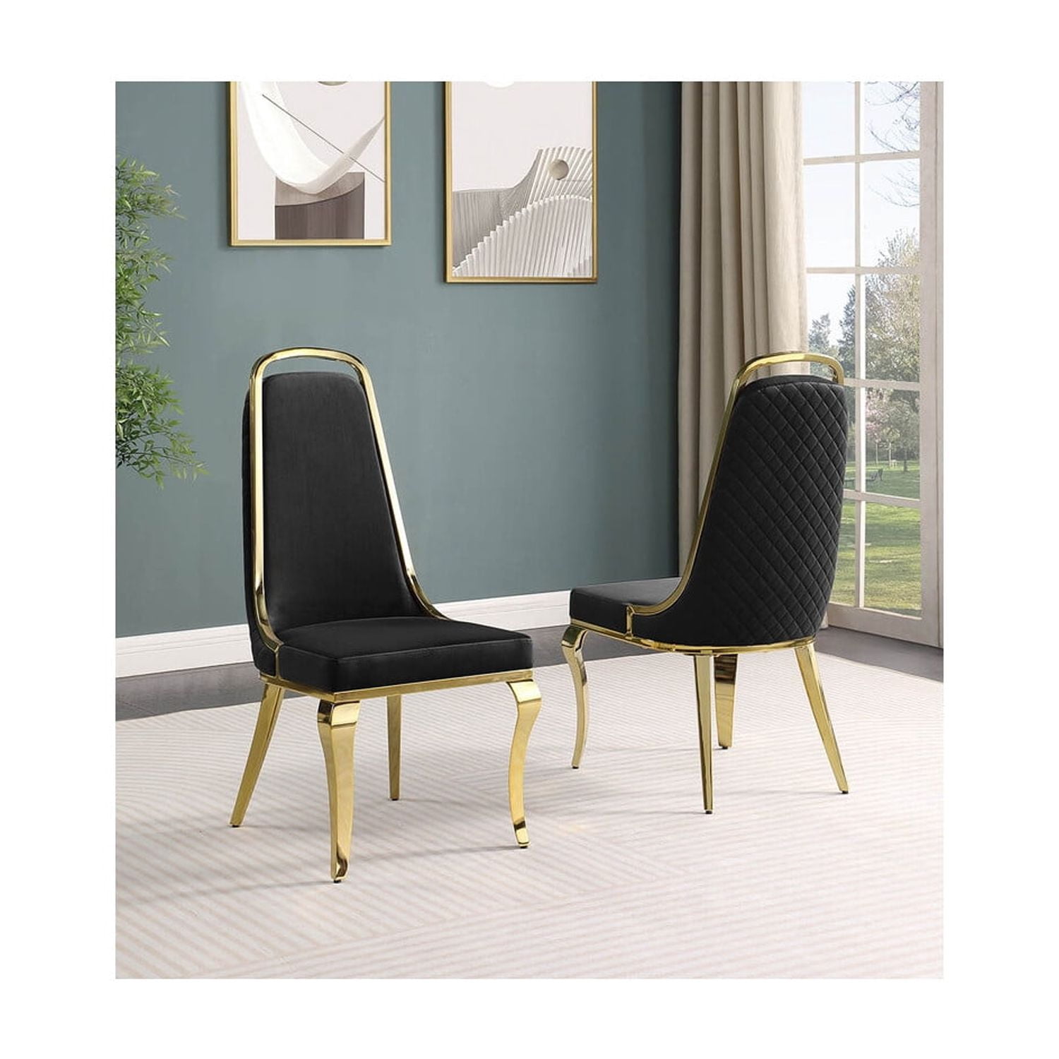 Best Quality Furniture Gold Chrome Side Chairs Set of 2 in Black Velvet ...