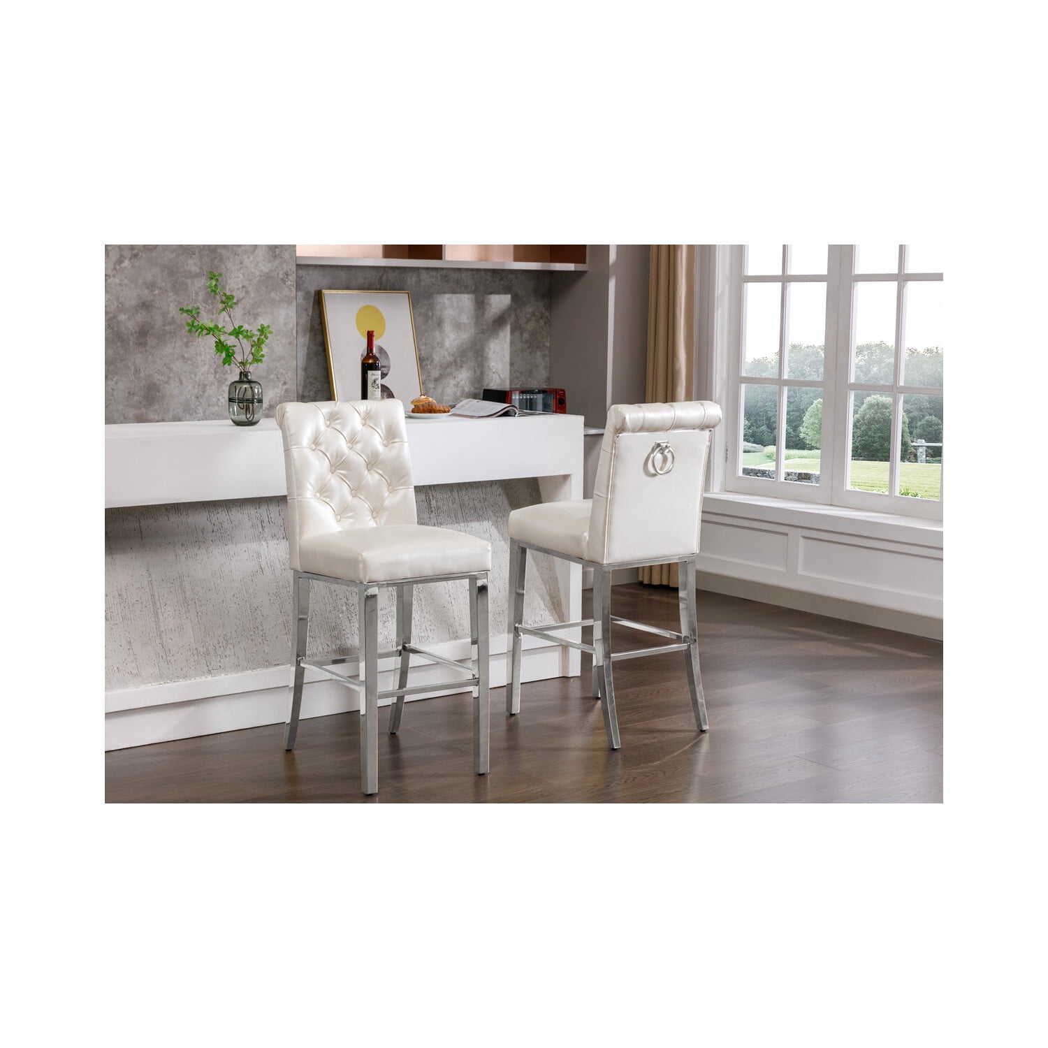 Best Quality Furniture Set of 2 Bar Stools White Faux Leather w ...