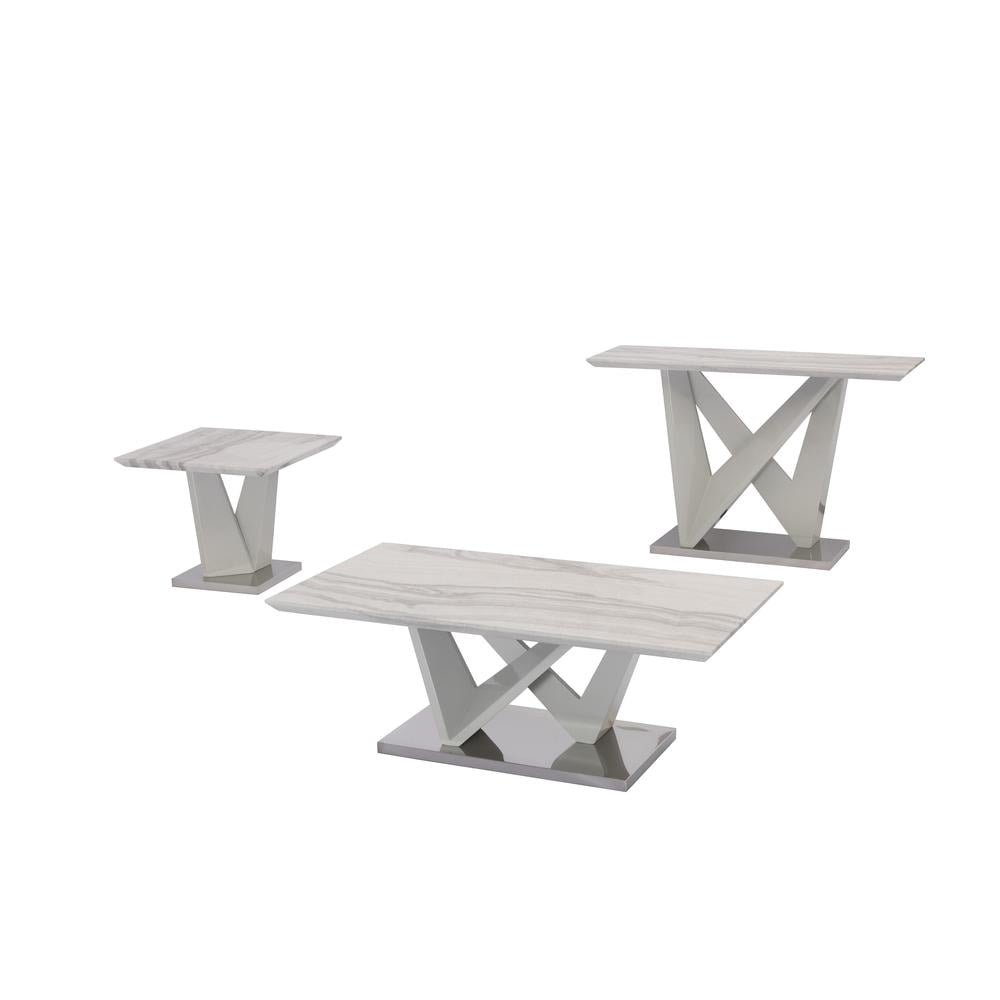 Best Quality Furniture White Faux Marble 3 piece Coffee Table Sets ...