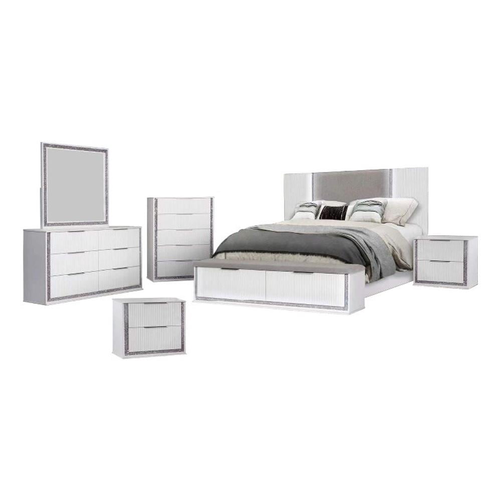 Best Quality Furniture White Wood Queen Platform Bed with LED Lights ...