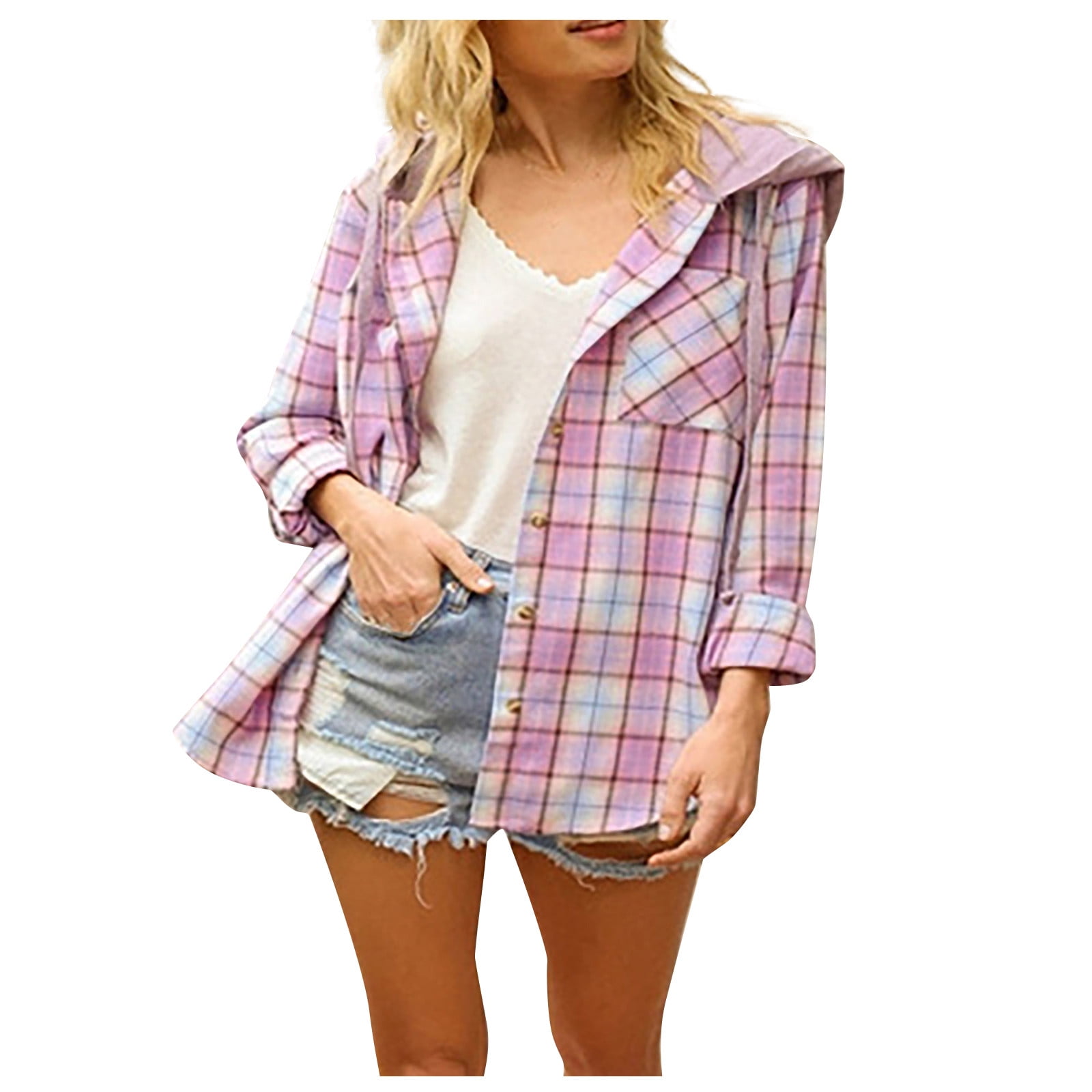 Best Sale WEANT 2024 Womens Plaid Hoodie Jacket Drawstring Long Sleeve ...